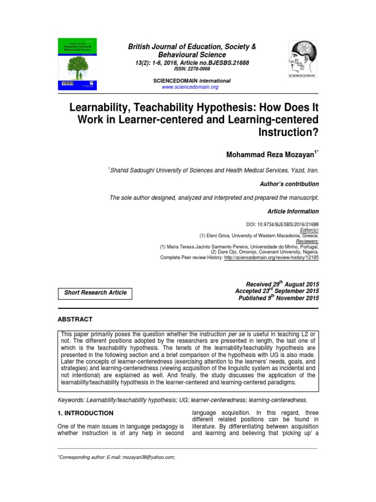 Learnability, Teachability Hypothesis: How Does It Work in Learner ...