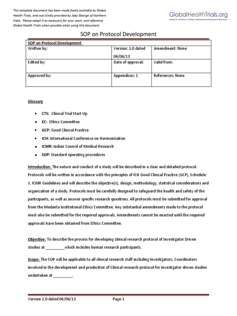 SOP On Protocol Development | Download Free PDF | Institutional Review ...
