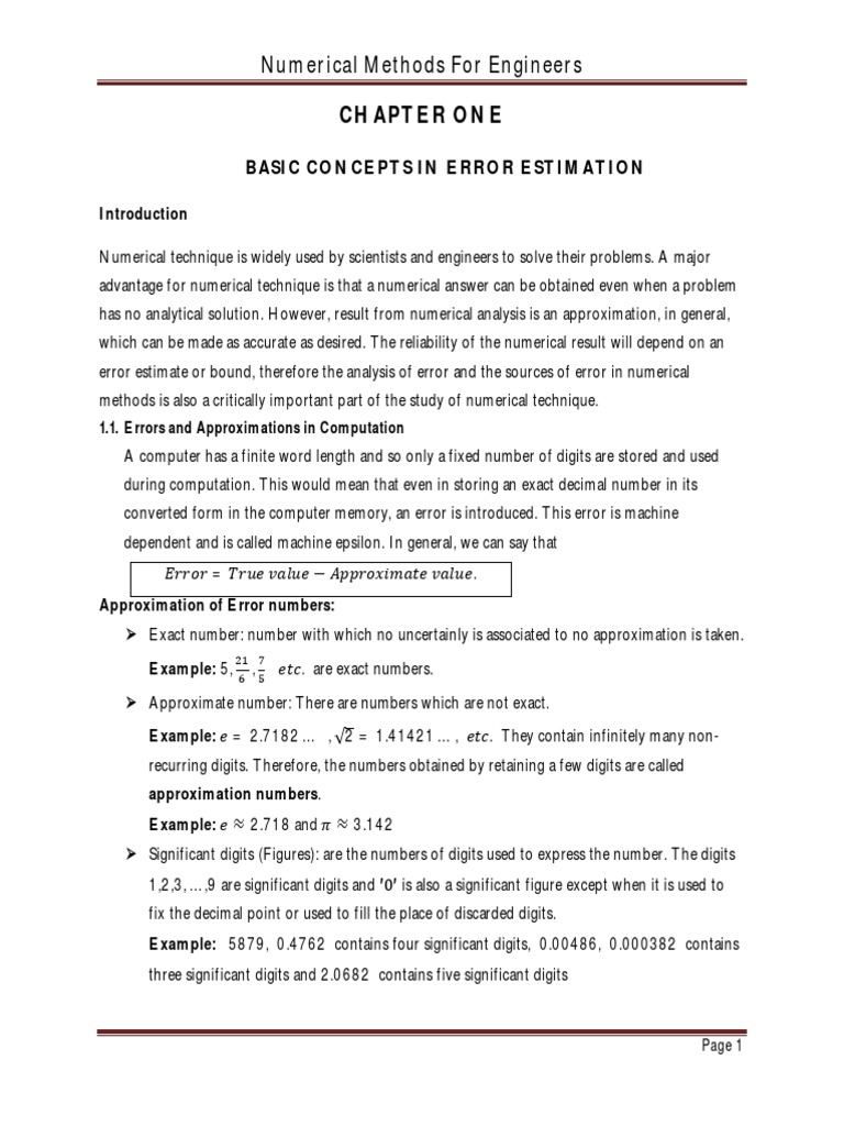 Numerical Methods For Engineers: Chapter One | PDF | Numerical Analysis ...