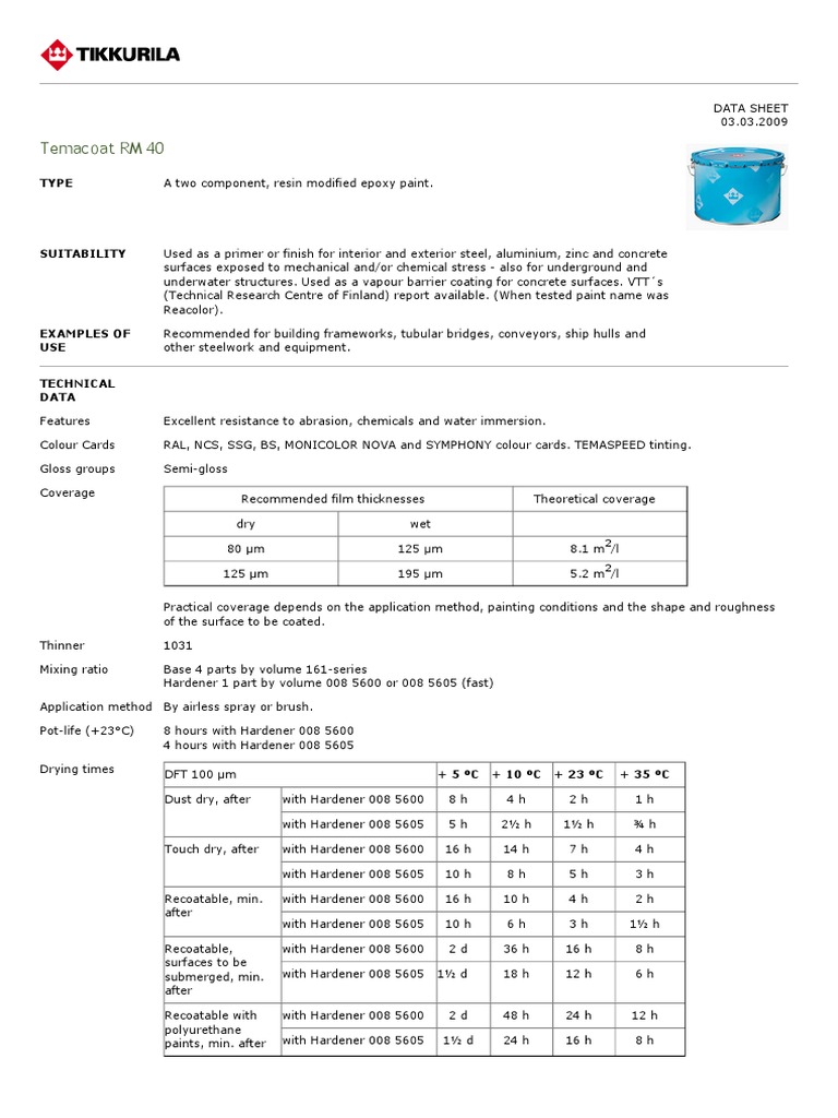 Tikkurila Temacoat RM 40 | PDF | Paint | Abrasive