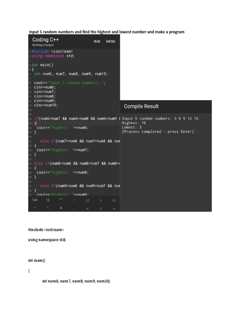 Input 5 Random Numbers and Find The Highest and Lowest Number and Make ...