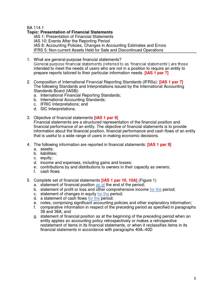 2 Presentation of Financial Statements - Lecture Notes PDF | PDF ...