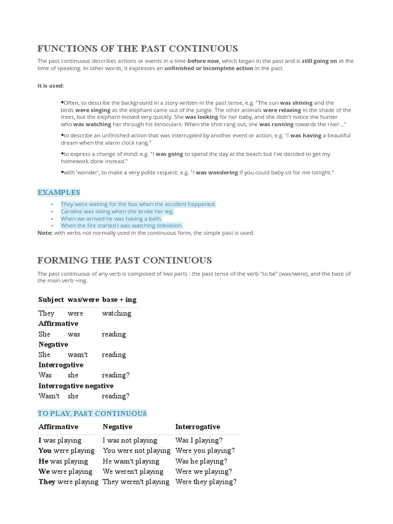 Functions of The Past Continuous: Examples | PDF