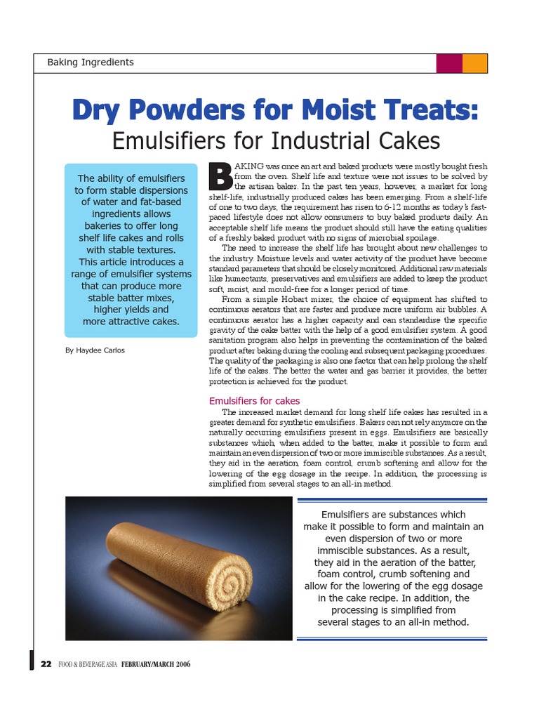 Emulsifiers For Cakes | PDF | Cakes | Baking