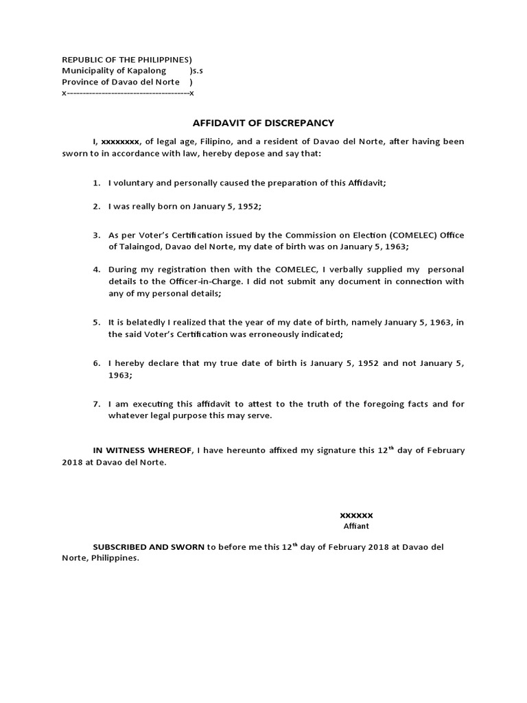 AFFIDAVIT OF DISCREPANCY S | PDF