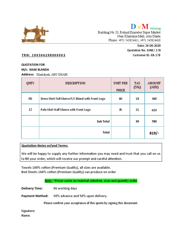 Corporate Apparel Quotation | PDF