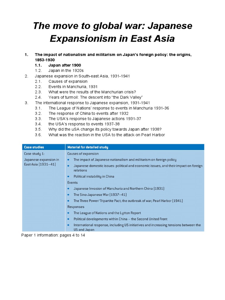 Japanese Expansionism in East Asia IB History Notes | PDF | Empire Of ...