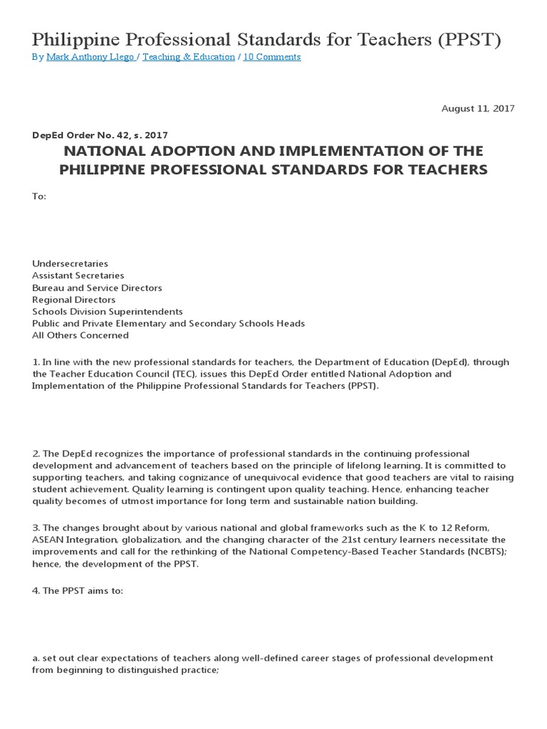 Philippine Professional Standards For Teachers | PDF | Learning | Teachers