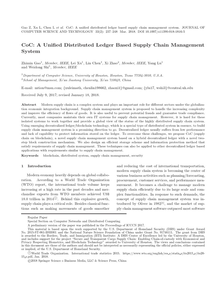 Coc: A Unified Distributed Ledger Based Supply Chain Management System ...