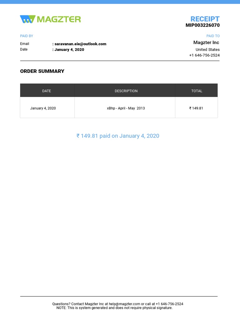 Receipt: Order Summary | PDF