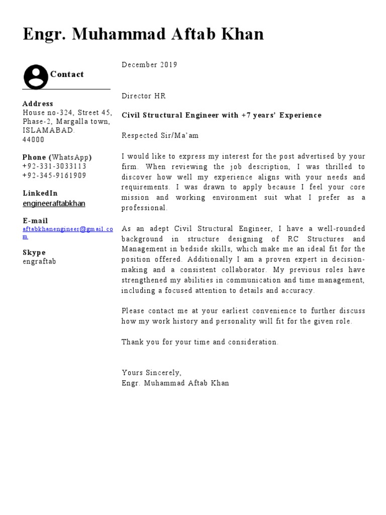 Engr. Muhammad Aftab Khan: Contact | PDF | Career & Growth