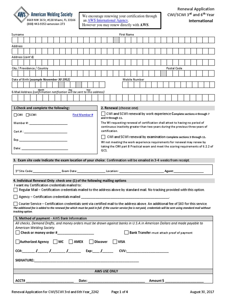 CWI/SCWI Certification Renewal Application | PDF | Welding | Construction