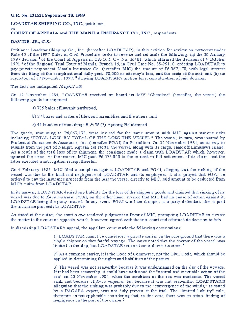 Loadstar Shipping Vs CA | PDF | Common Carrier | Cargo