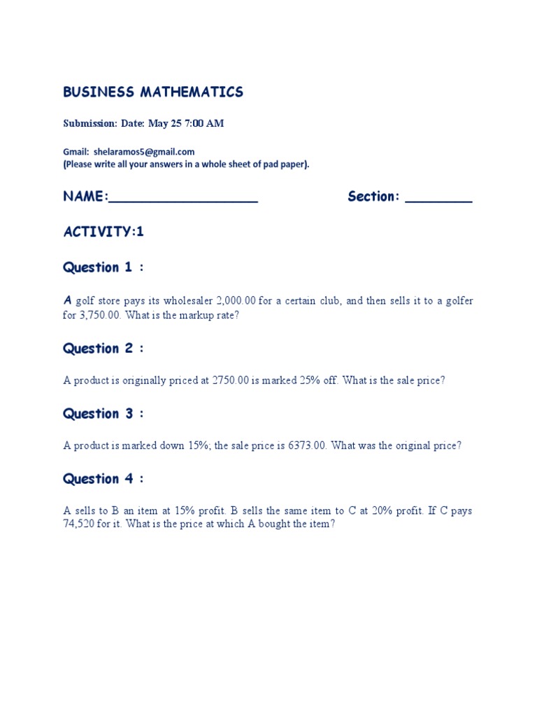 Worksheet Business Math | PDF | Overtime | Salary