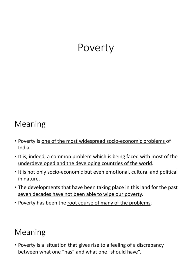 Understanding the Meaning, Causes and Measurements of Poverty | PDF ...