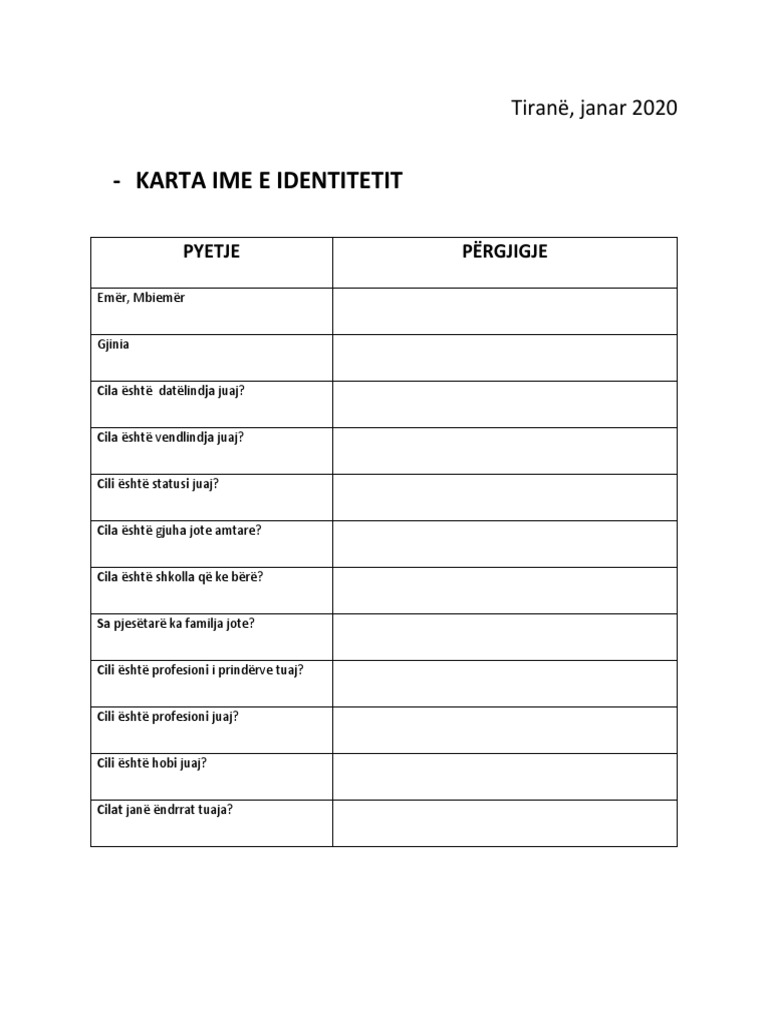 Karta Ime e Identitetit | PDF