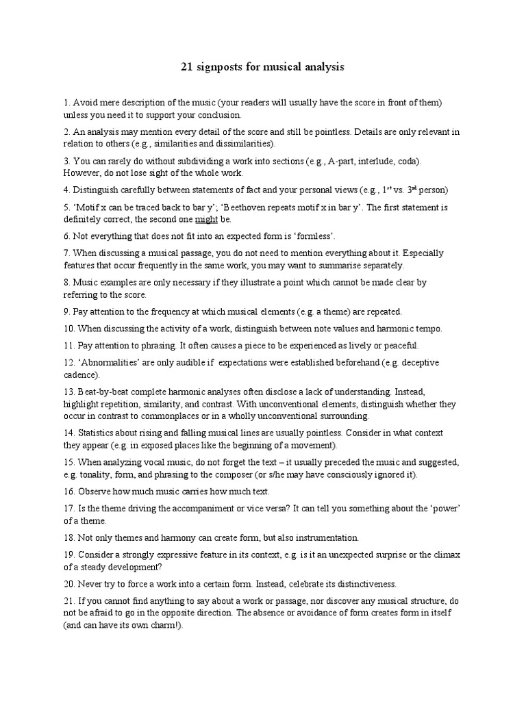 21 Signposts For Musical Analysis | PDF | Musical Compositions ...