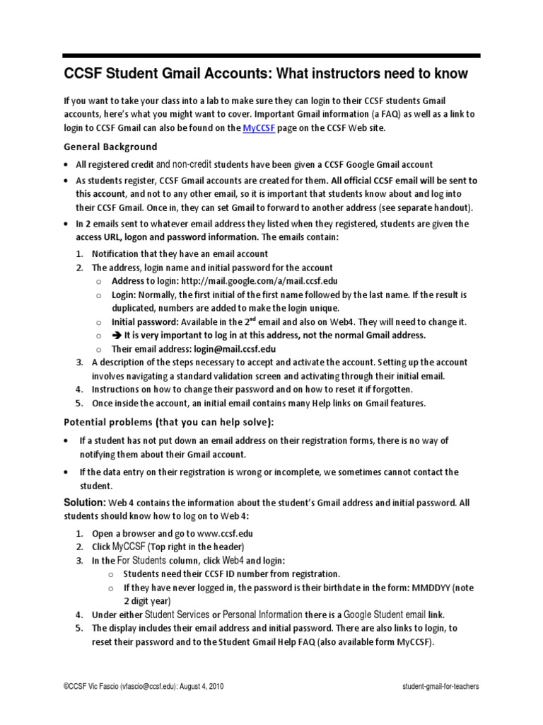 CCSF Student Gmail Account Guide | PDF | Gmail | Password