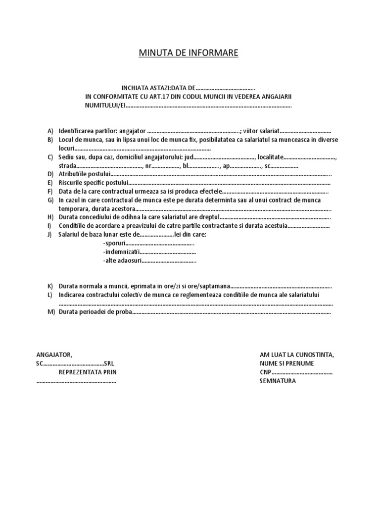 Minuta de Informare Editabil | PDF