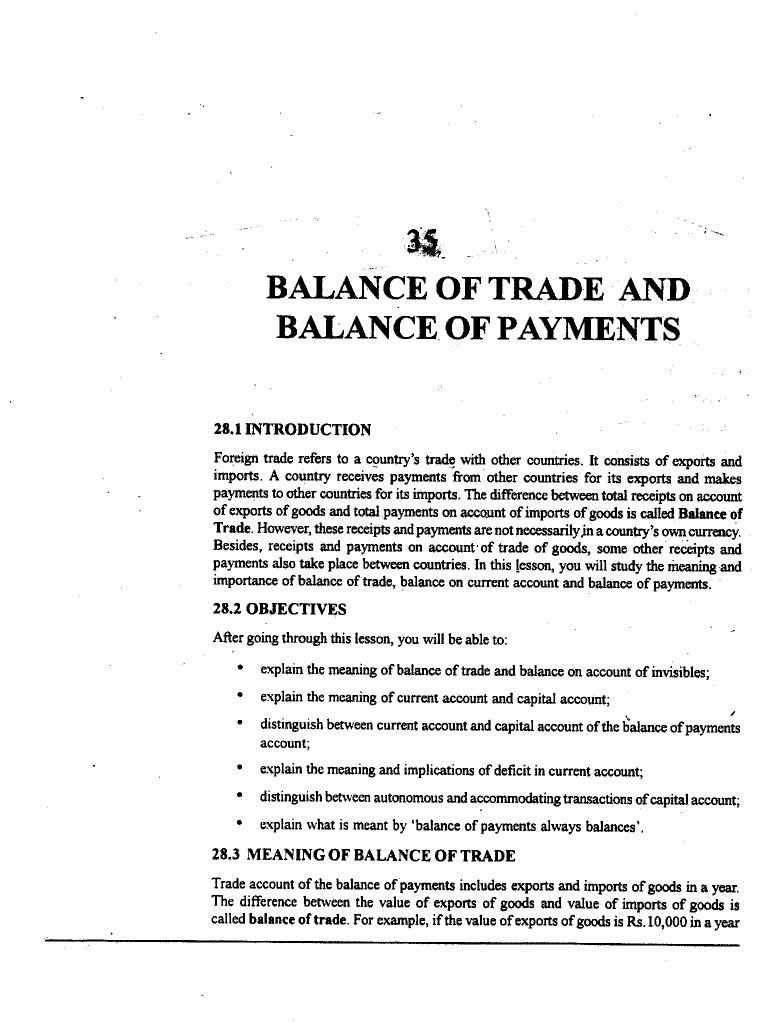 Balance of Trade and Balance of Payments | PDF