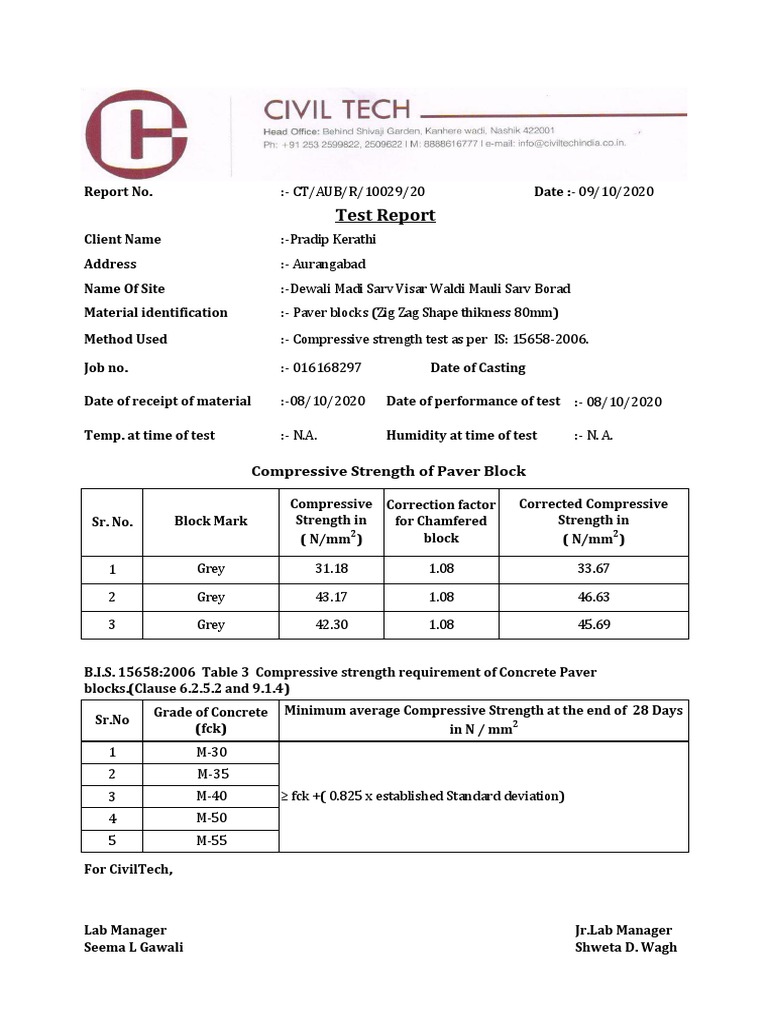 Test Report: Compressive Strength of Paver Block | PDF