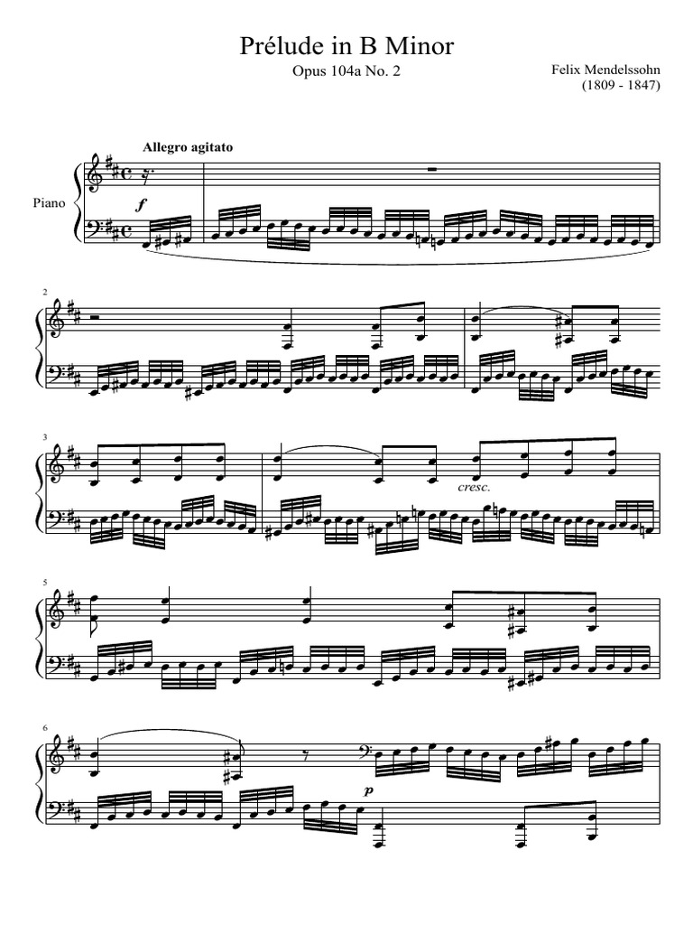 Prelude Opus 104a No.2 in - B Minor Mendelssohn | PDF