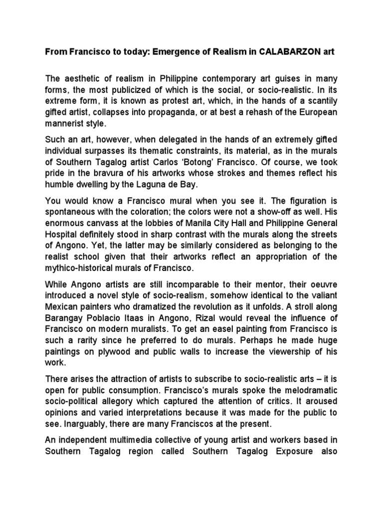 From Francisco To Today: Emergence of Realism in CALABARZON Art | PDF ...