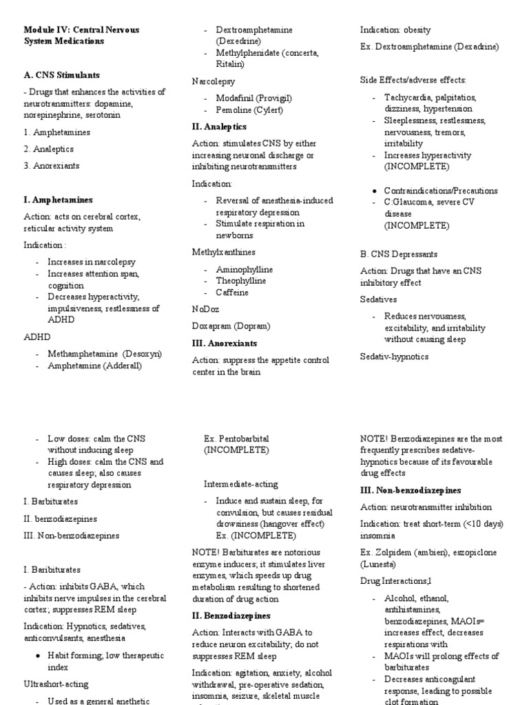 Module IV: Central Nervous System Medications | PDF | Benzodiazepine | Medical Treatments