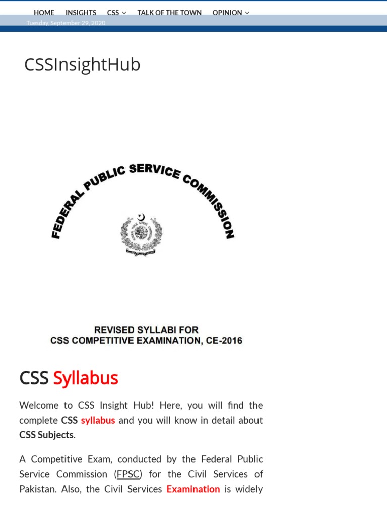 CSS Syllabus - Latest and Updated (Subjects) - 2021 | PDF | Career & Growth
