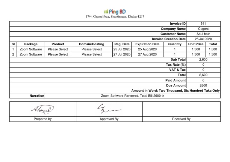 Invoice for Zoom Software Renewal | PDF