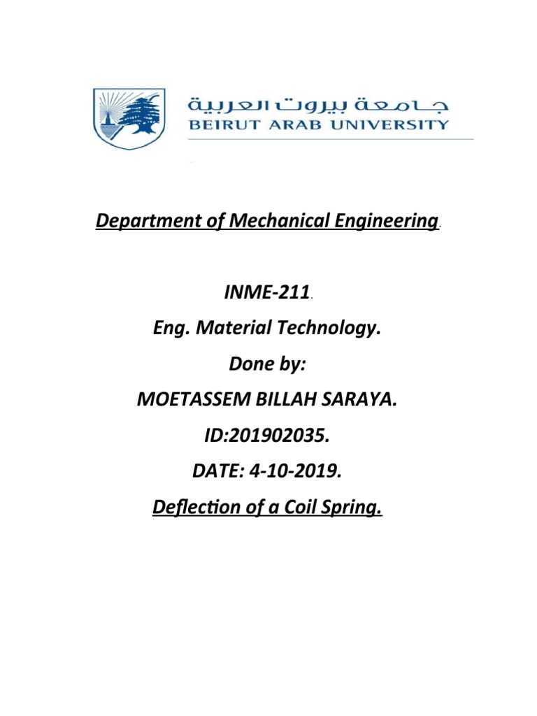 Deflection of A Coil Spring | PDF | Stiffness | Young's Modulus