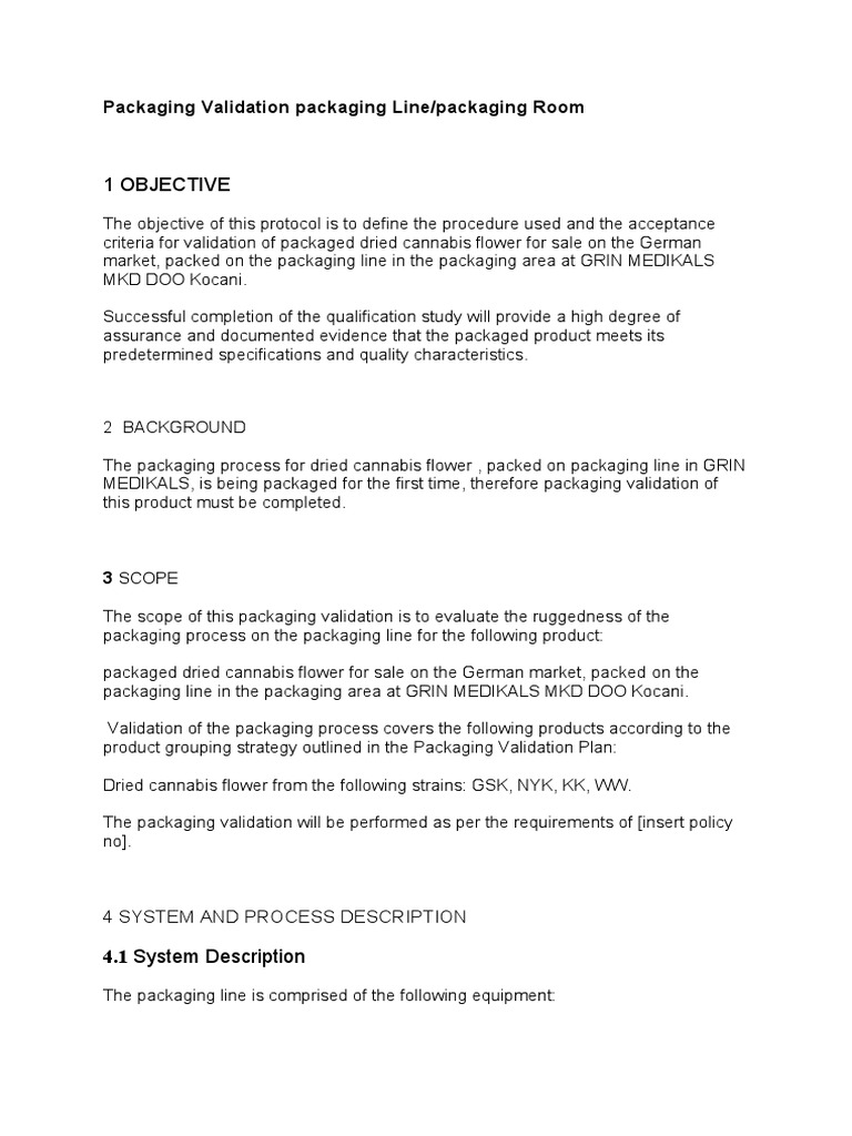 1 Objective: Packaging Validation Packaging Line/packaging Room | PDF ...