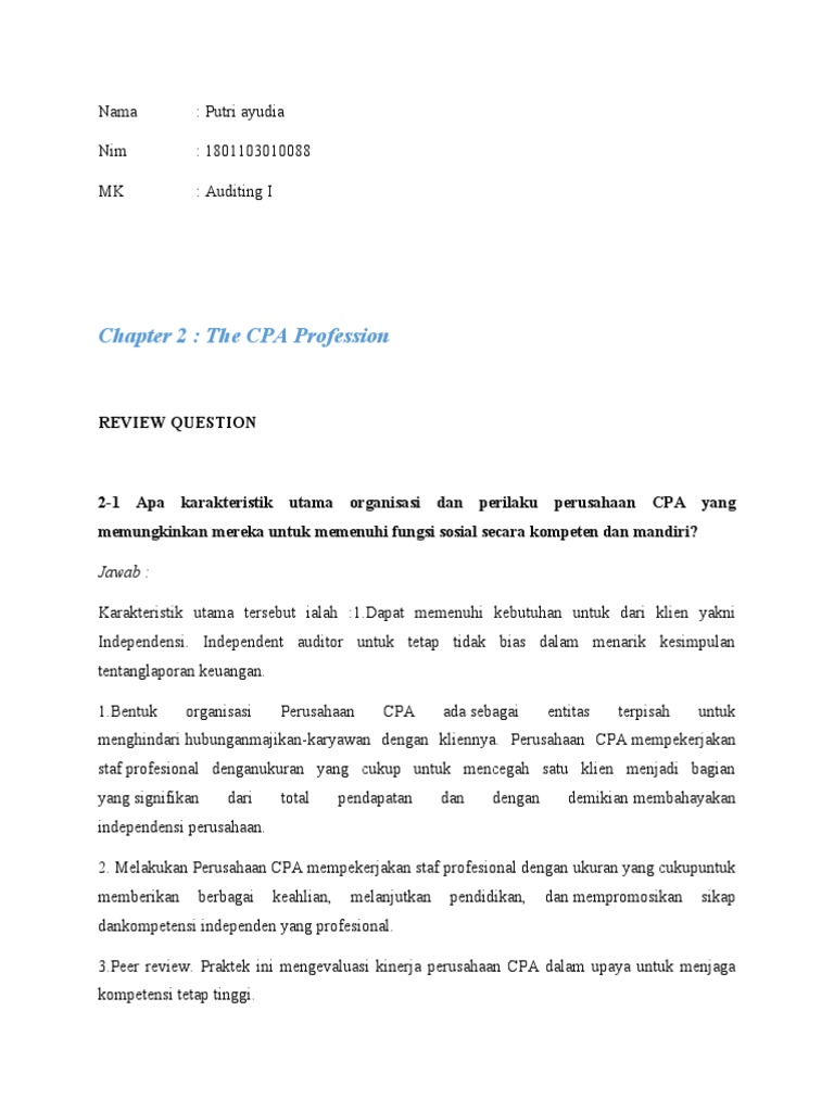 Chapter 2 (The CPA Profession) - Putri Ayudia 1801103010088) | PDF