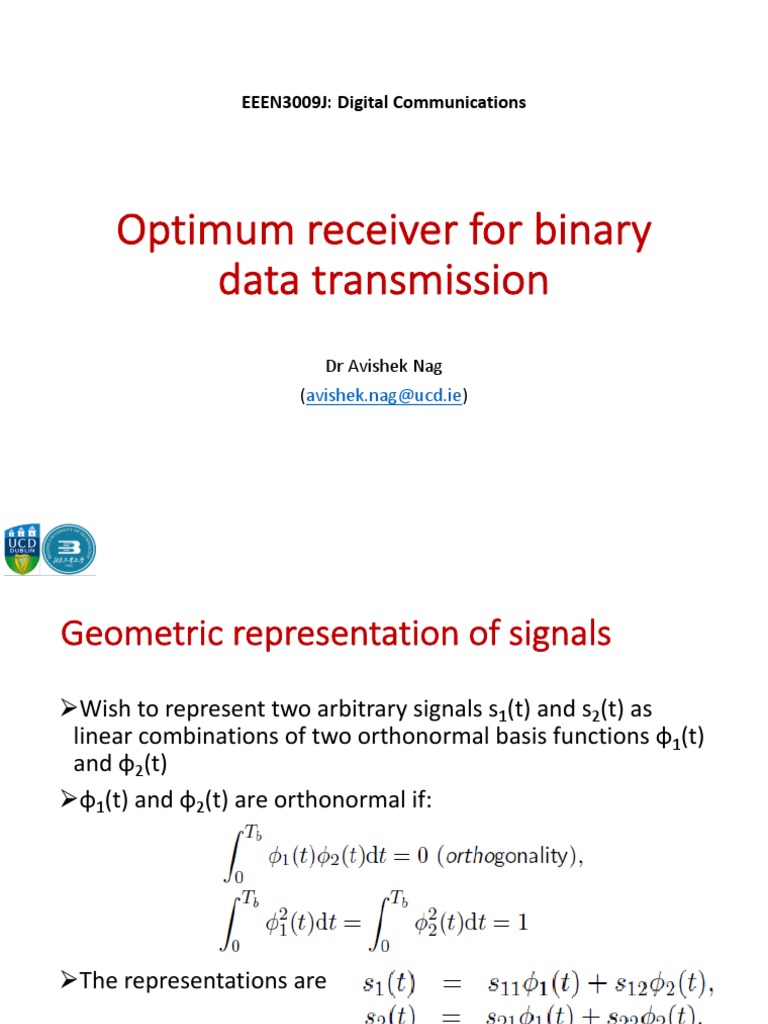 Optimum Receiver For Binary Data Transmission: EEEN3009J: Digital ...