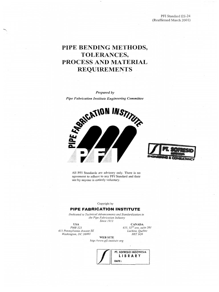 PFI STD ES-24 Pipe Bending Methods, Tolerances, Process & Material ...