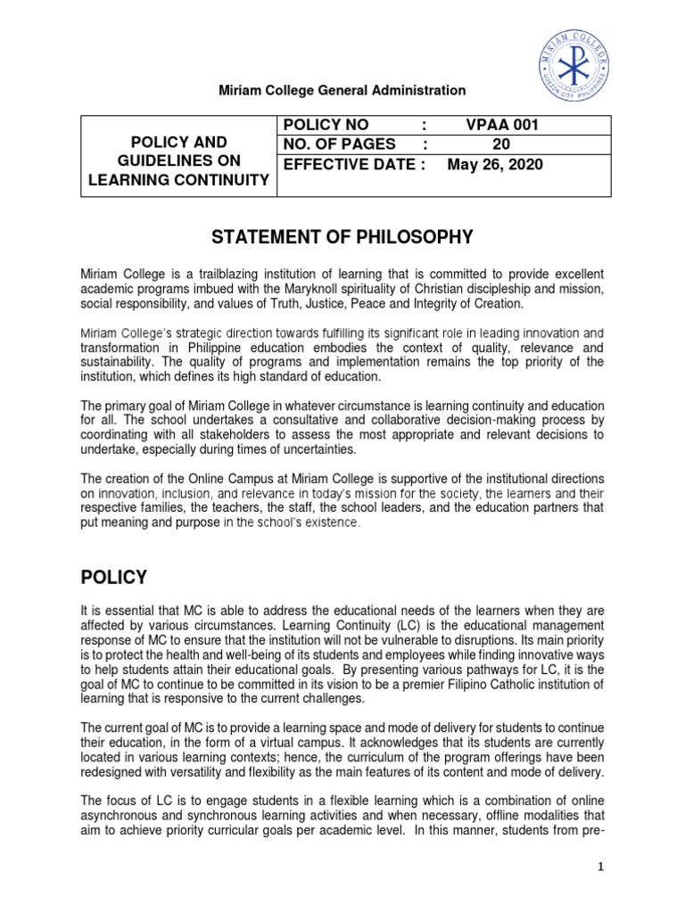 Miriam - College - Policy - and - Guidelines - On - Learning Continuity ...
