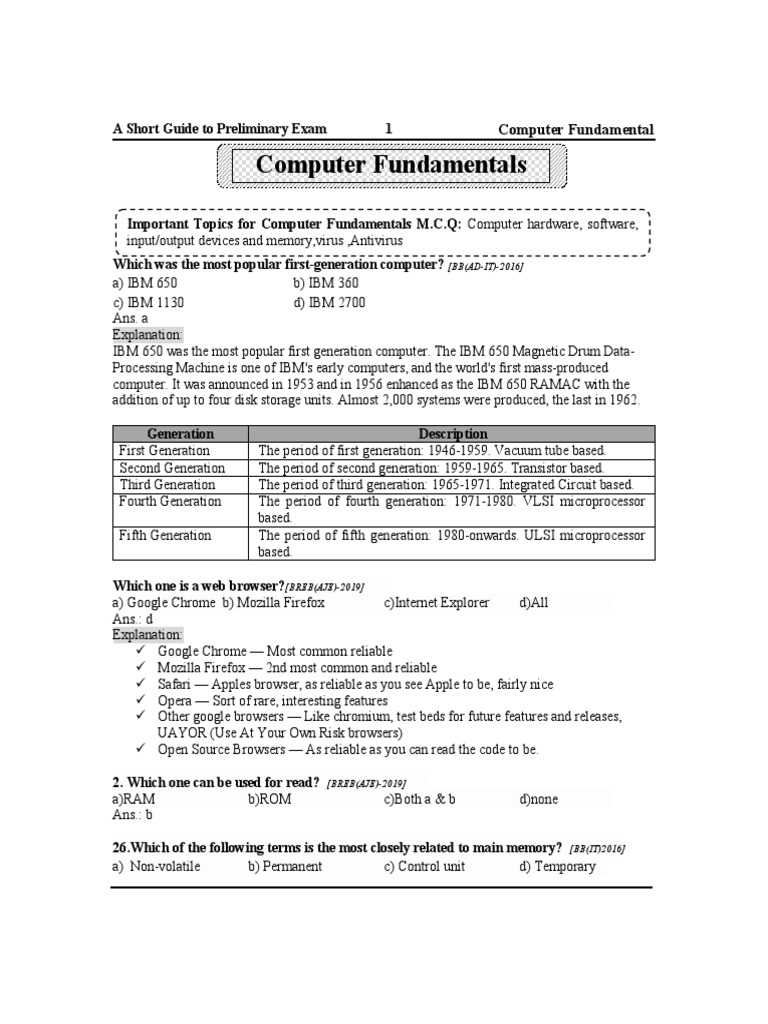 Computer Fundamentals | PDF | Computer Data Storage | Random Access Memory