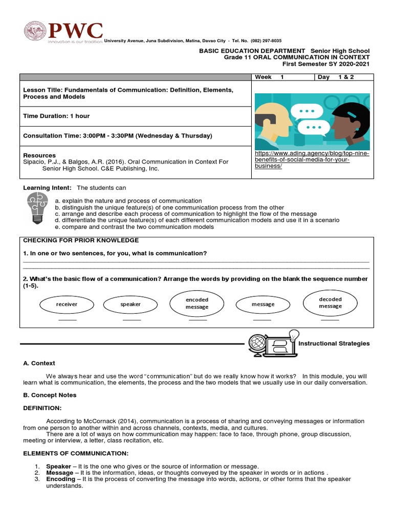 Module 1 - Grade 11 - Oral Communication | PDF | Communication ...
