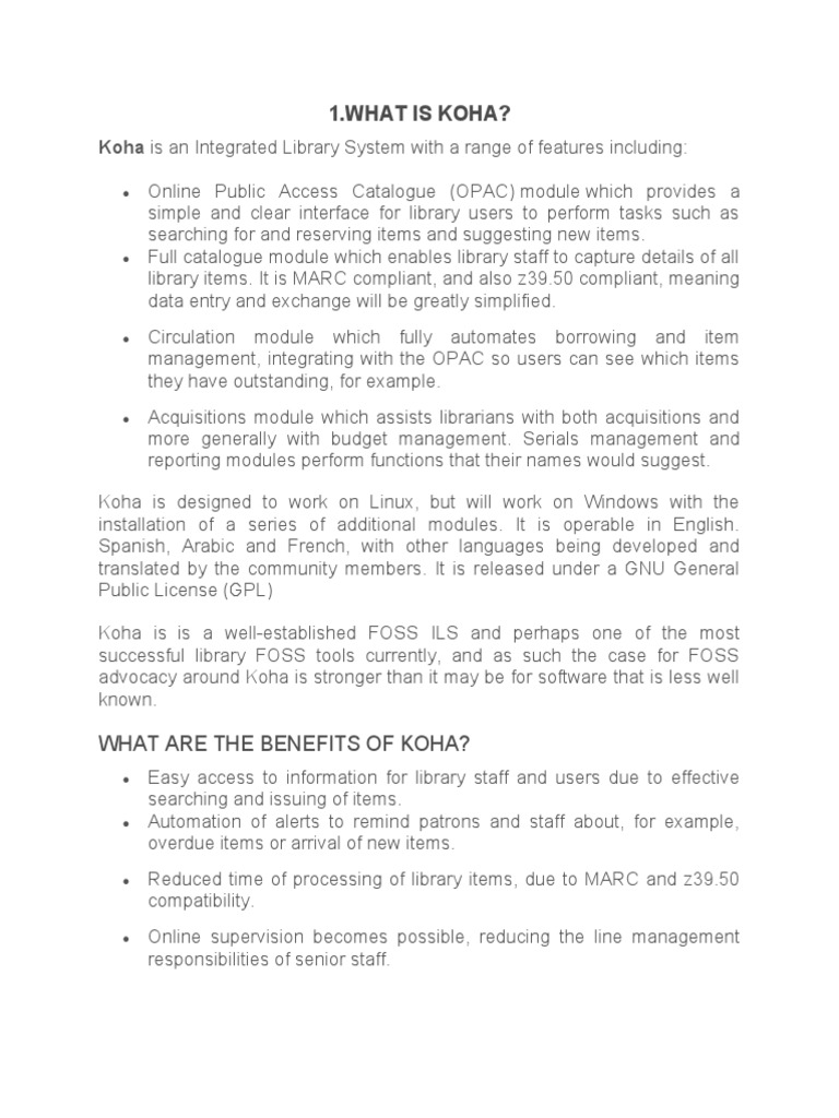 1.what Is Koha?: Koha Is An Integrated Library System With A Range of ...
