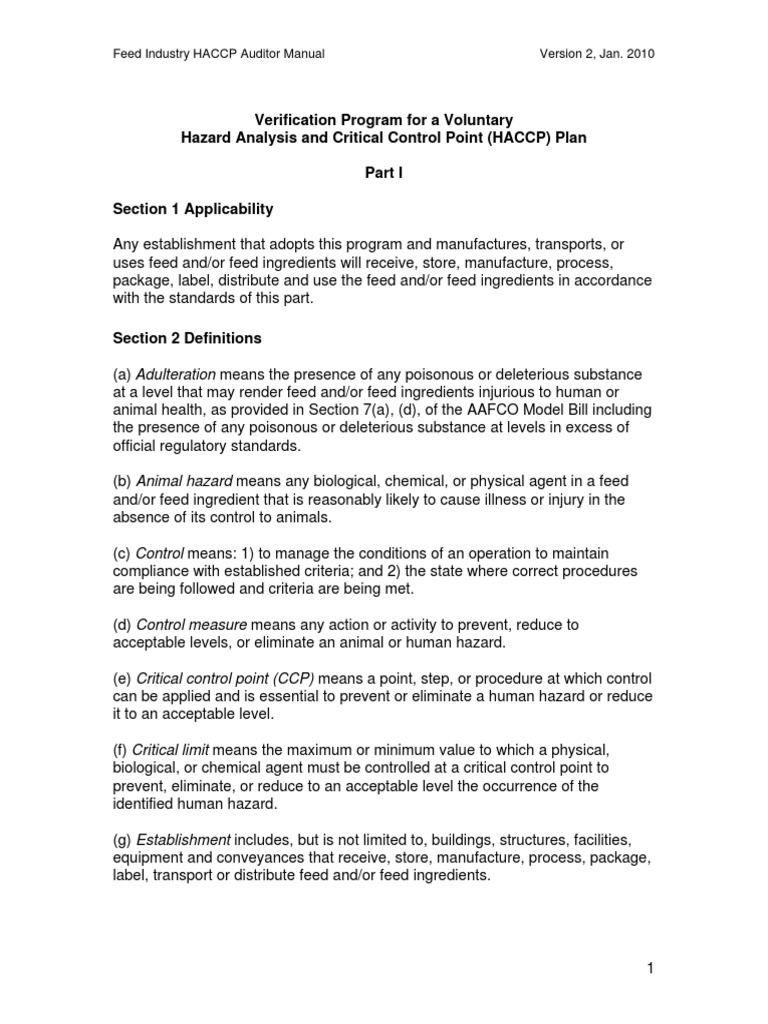 Verification Program For A Voluntary Hazard Analysis and Critical Control Point (HACCP) Plan ...