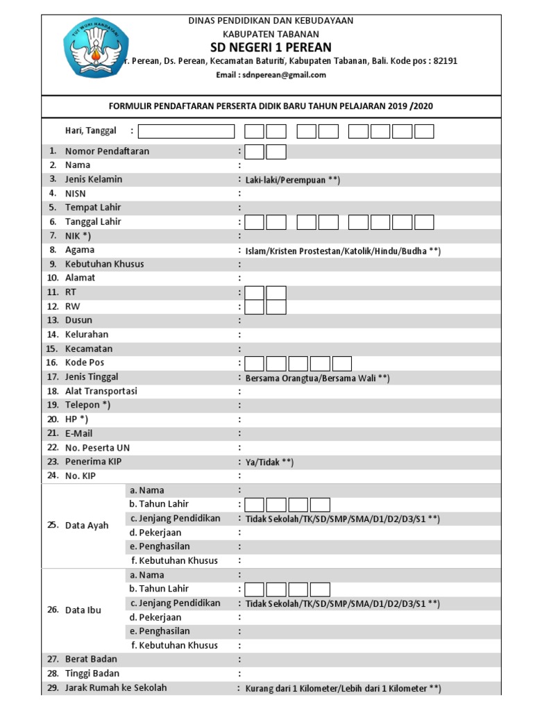 Formulir PPDB SD | PDF