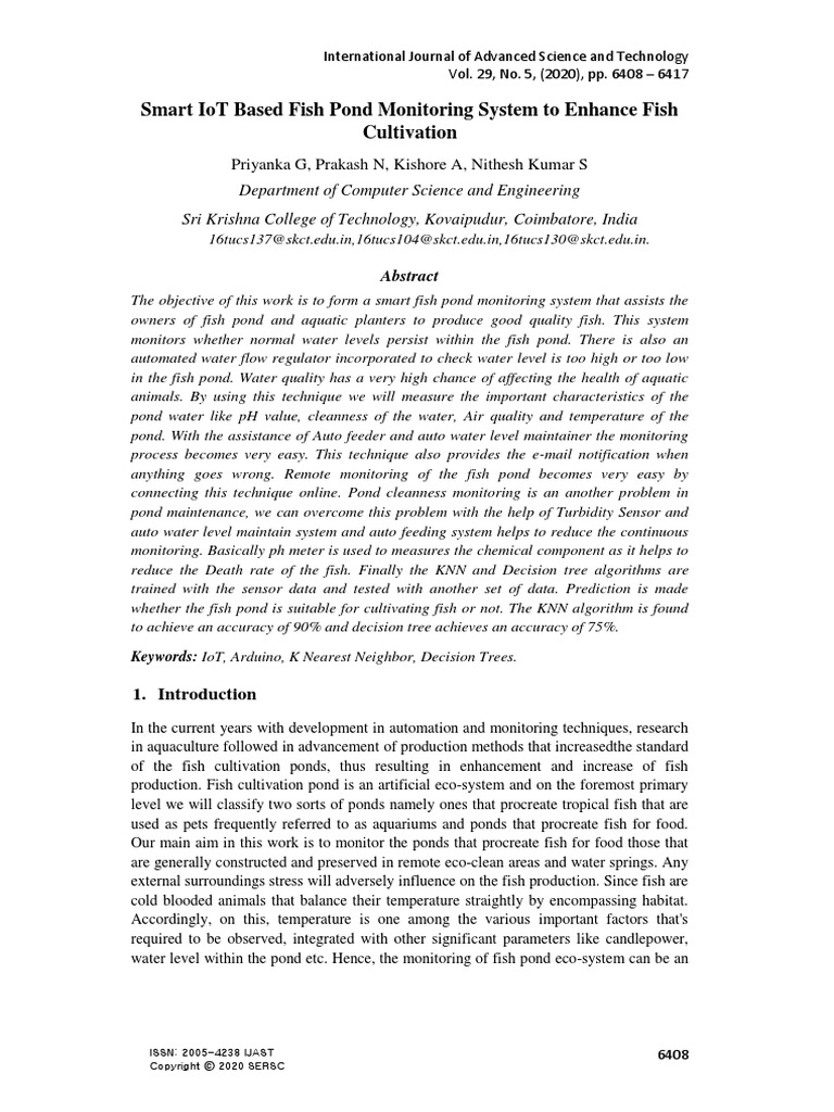 Smart IoT Based Fish Pond Monitoring System To Enhance Fish Cultivation ...