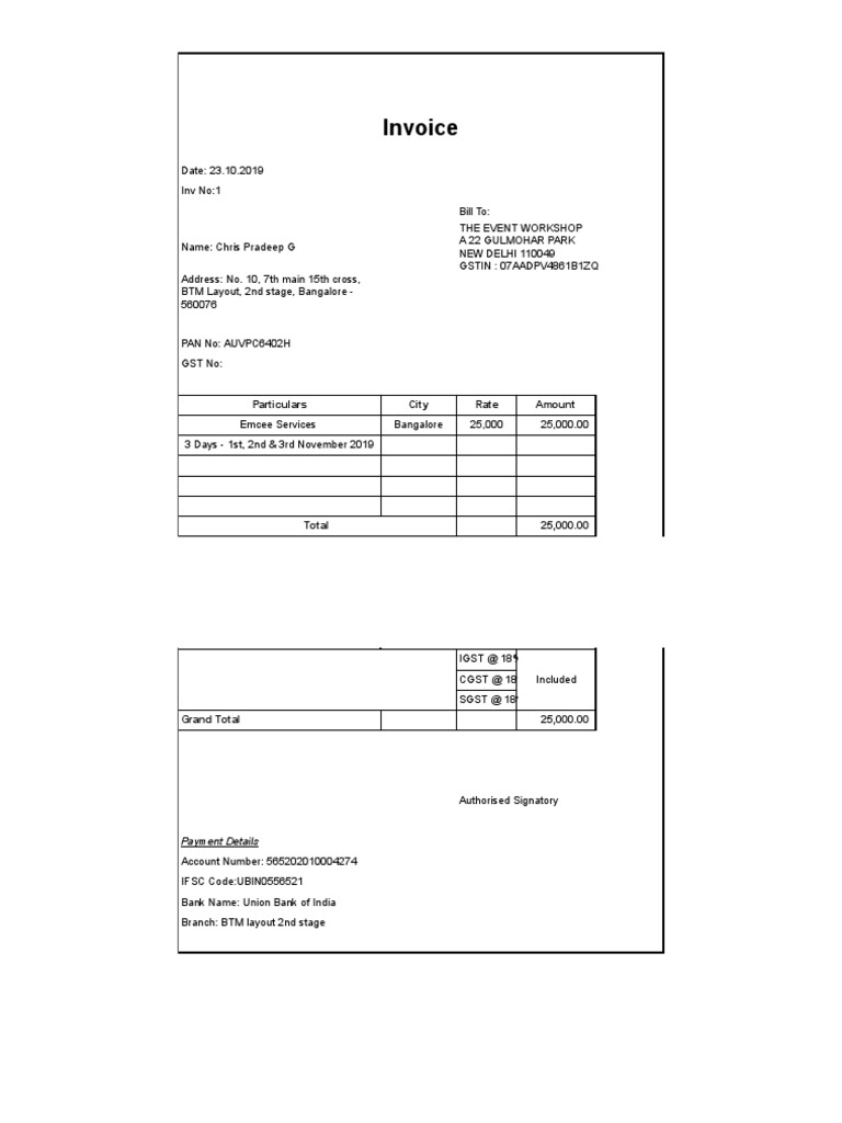 Emcee Invoice for Workshop Event | PDF