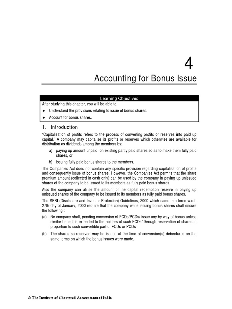 Accounting For Bonus Issue: Learning Objectives | PDF | Dividend ...