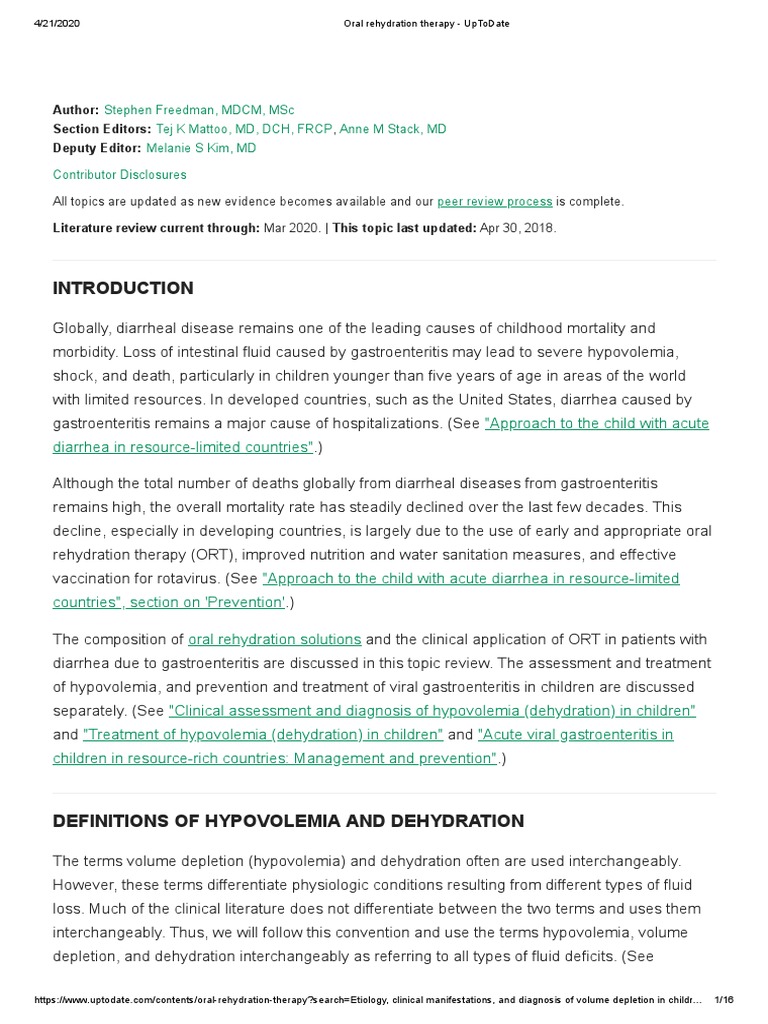 Oral Rehydration Therapy - UpToDate | PDF | Dehydration | Diarrhea