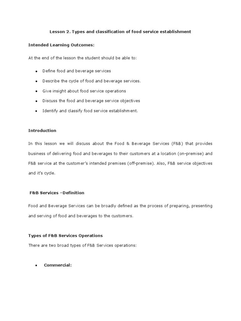 Understanding Food Service Establishments: Classifying Operations ...