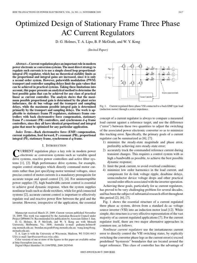 Optimized Design of Stationary Frame Three Phase AC Current Regulators ...