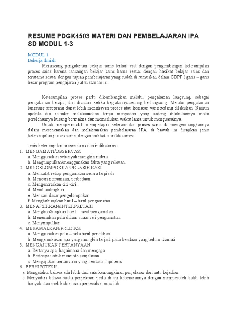 Rangkuman Materi IPA SD PDGK4503 | PDF | Sains & Matematika