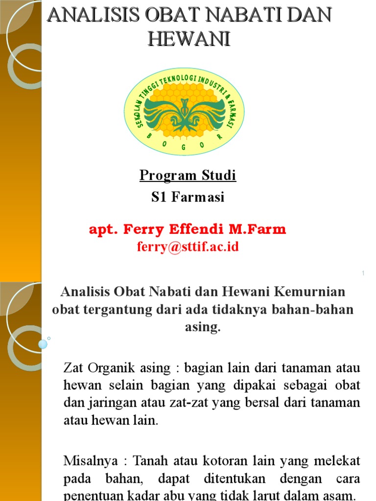 Program Studi S1 Farmasi: Apt. Ferry Effendi M.Farm Ferry@sttif - Ac.id ...