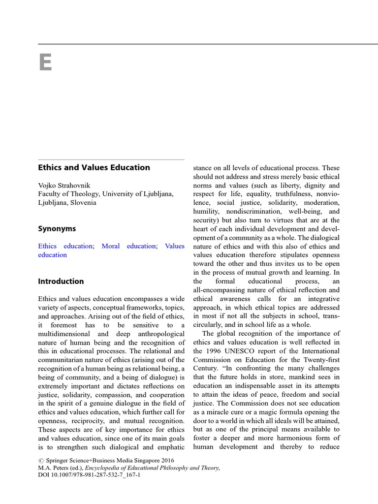 Ethics and Values Education: Synonyms | PDF | Value (Ethics) | Critical ...